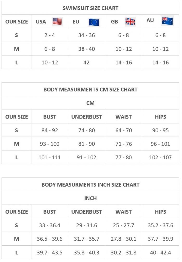 SWIMSUIT SIZE CHART - Rinikini - Designer Crochet Bikinis